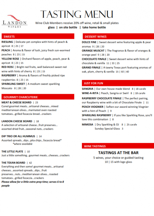 Menu - Landon Winery
